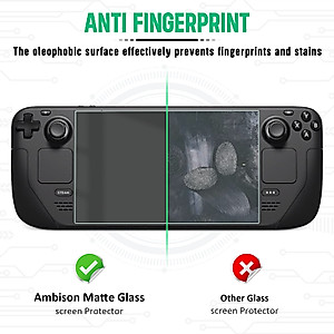 Ambison Matte Glass Screen Protector Designed for Steam Deck Oled 2023 7.4inch/Steam Deck 2022 7inch, [2 Pack] Premium Anti Glare 9H/Full Coverage/Fingerprint Free/Anti Scratch/Ultra Sensitive