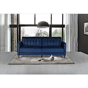 Container Furniture Direct Anastasia Mid Century Modern Velvet Tufted Convertible Sleeper Sofa, 81", Green