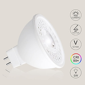 FTL MR16 LED Bulb 12V 50W Equivalent Halogen Replacement GU5.3 Pin Base 5W 5000K Daylight Non-Dimmable for Landscape and Track Lights,6-Pack