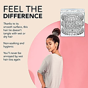 invisibobble Original Traceless Spiral Hair Ties with Strong Grip, Non-Soaking, Hair Accessories for Women - Crystal Clear , 3 Count (Pack of 1)