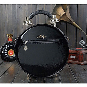 Alarm Clock Handbag Real Working Women Fashion Diagonal Shoulder Bag Leather Vintage Clock Round Box Personalized SteamPunk Style Messenger bag (A)