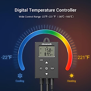 DEWENWILS Digital Temperature Controller Thermostat Outlet with Heating & Cooling Mode for Chest Freezer, Home Brewing, Green House, Incubation, Reptiles, -22°-221°F, 120V/10A/1200W