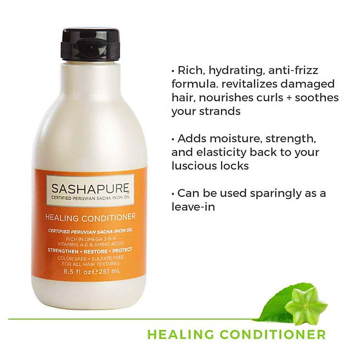 SASHAPURE Healing Conditioner with Sacha Inchi Oil - Sulfate-Free, Color Safe, Hydrate & Revitalize Damaged Hair, 8.5 fl. oz