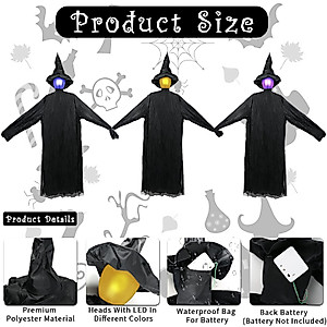 Set of 3 Halloween Witch Decoration, Light Up 6 FT Holding Hands Screaming Witches Sound-Activated Sensor, Scary Witch with Stakes for Garden Yard Haunted House Porch