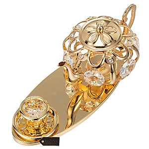 Matashi 24K Gold Plated Crystal Studded Tea Set Ornaments Tabletop Showpiece Home Decor Gift for Mother's Day, Christmas, Thanksgiving, Birthday, Anniversary