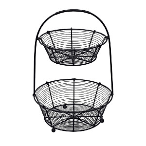 Gourmet Basics by Mikasa Tulsa Fruit Metal Storage Basket, 2-Tier, Black