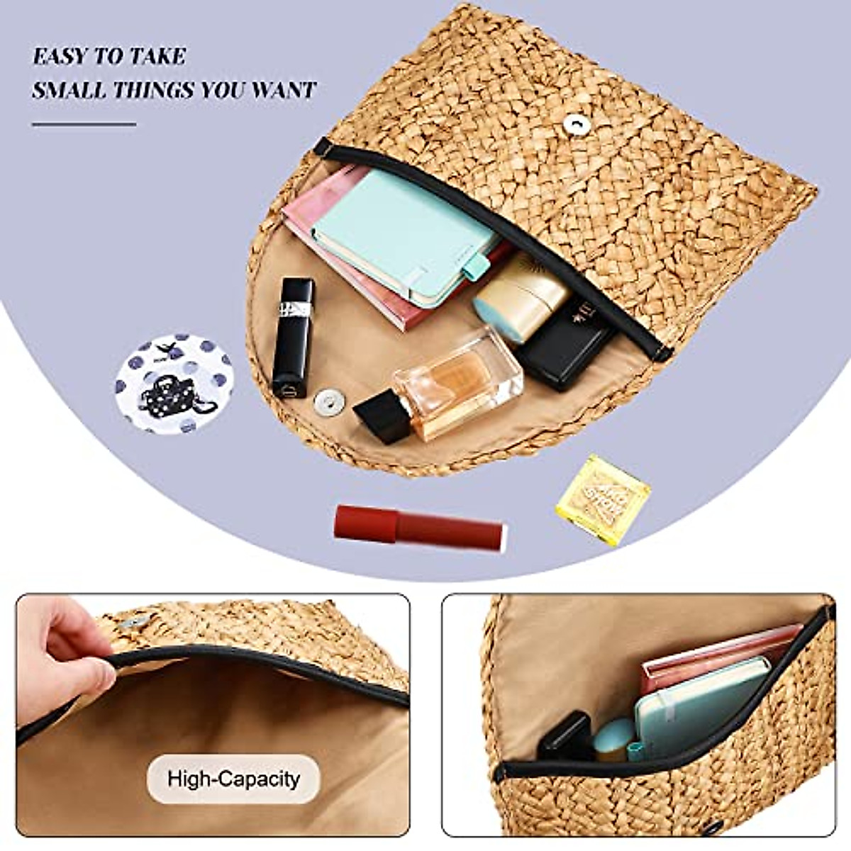 2 Pcs Straw Shoulder Bag Clutch Straw Crossbody Bags Straw Summer bags Handmade Envelope Purse for Women (Light Coffee)