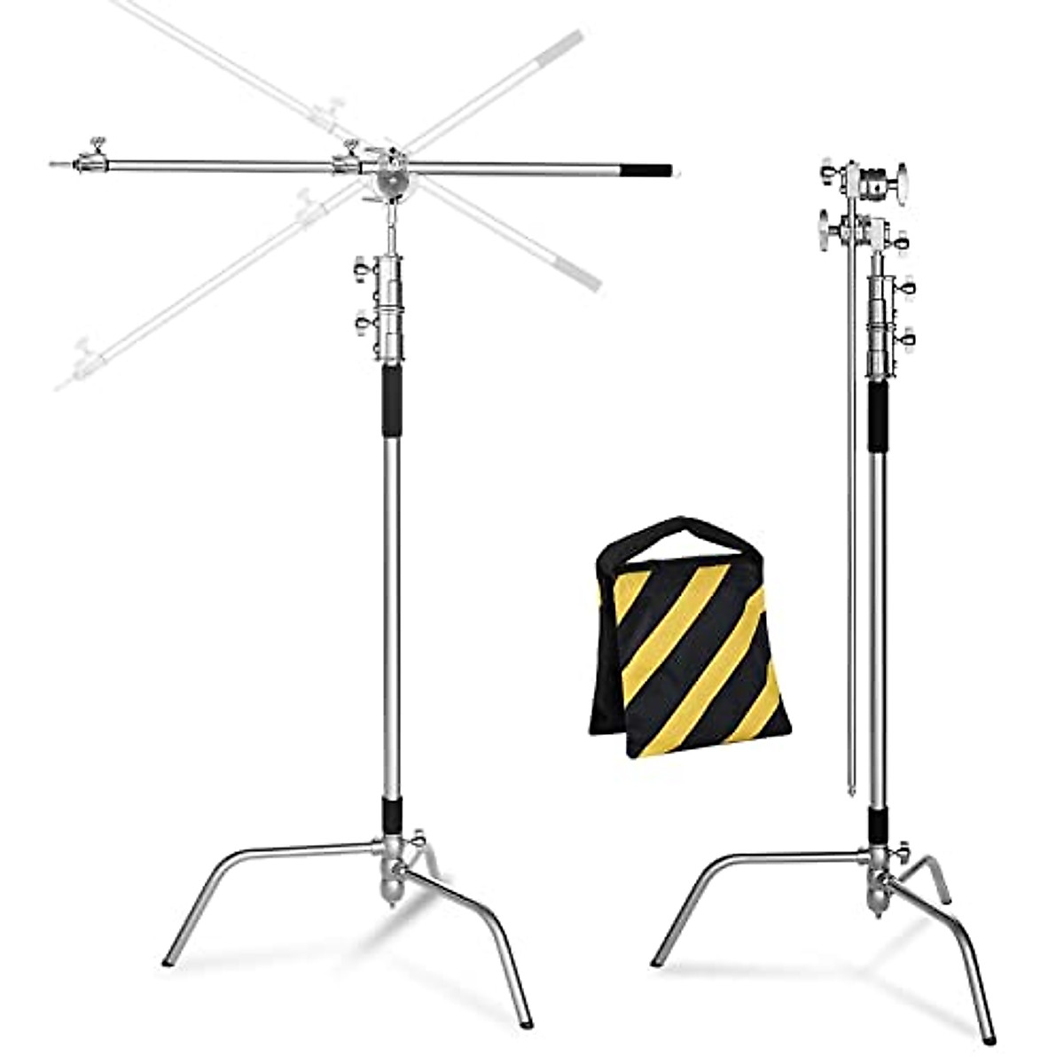 Lapgood 100% Stainless Steel Heavy Duty C Stand with Boom Arm - Max Height 10.8ft/330cm Photography Light Stand with 4.2ft/127cm Holding Arm, 2 Grip Head for Studio Monolight, Softbox, Reflector