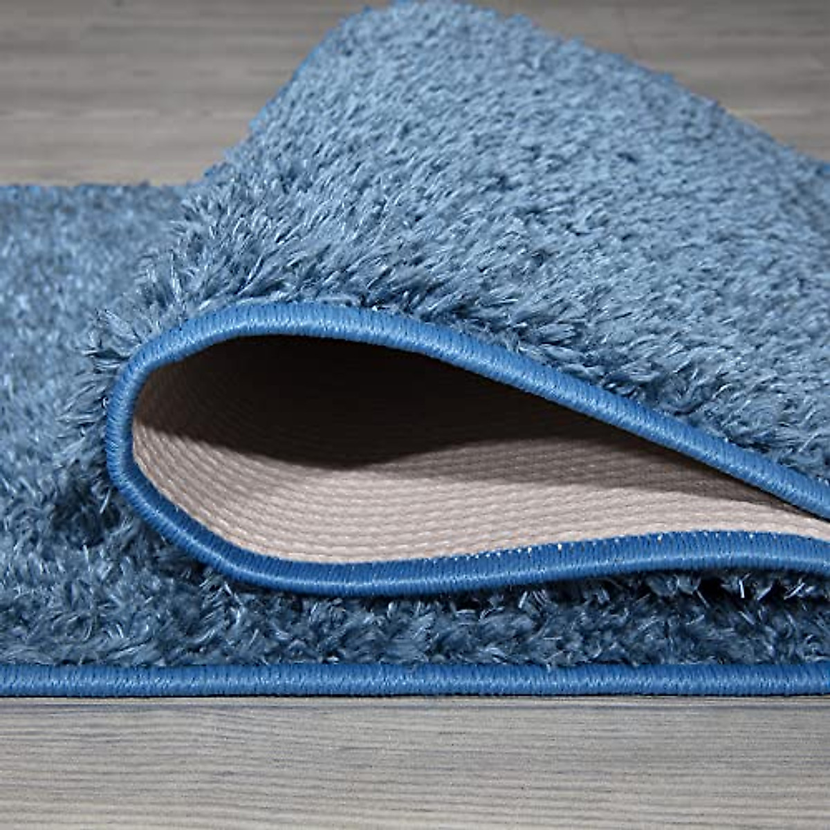 Ottomanson Machine Washable Soft Shag Design Non-Slip Rubberback 2x5 Indoor Runner Rug for Hallway, Entryway, Kitchen, Living Room, Bedroom, Bathroom, 2 ft x 5 ft, Navy Blue