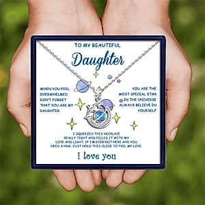 MFTRADING To My Daughter Necklace Gifts from Dad Mom Inspirational Jewelry Birthday Graduation Christmas Gift Stars Moon Necklace for My Beautiful Daughter