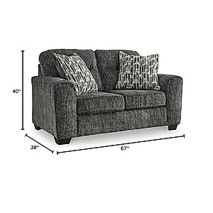 Signature Design by Ashley Lonoke Modern Loveseat with 2 Accent Pillows, Gray