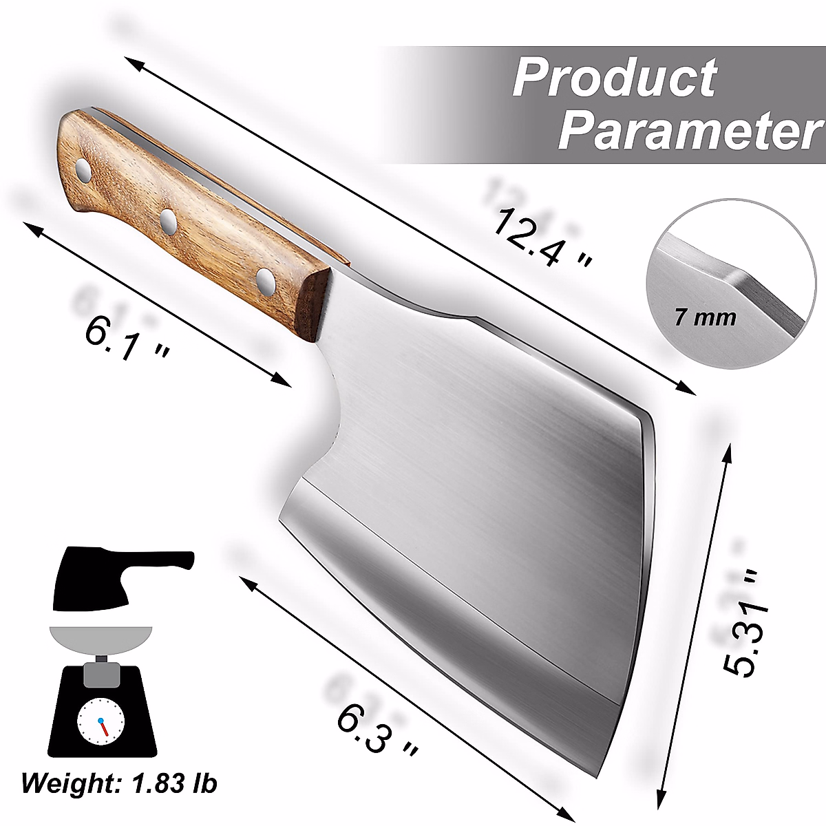 ZENG JIA DAO Meat Cleaver Butcher Knife Heavy Duty Bone Cleaver 6 '' Bones Cutting Knife Stainless Steel Thicken Blade Pear Wood Handle for Home Restaurant Farm