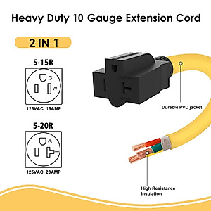 [240V to 120V] NEMA 14-50P to 5-15R/5-20R T-Blade Adapter 10AWG STW Copper Wires RV Generator Power Cord Adapter 50 Amp to 20 Amp