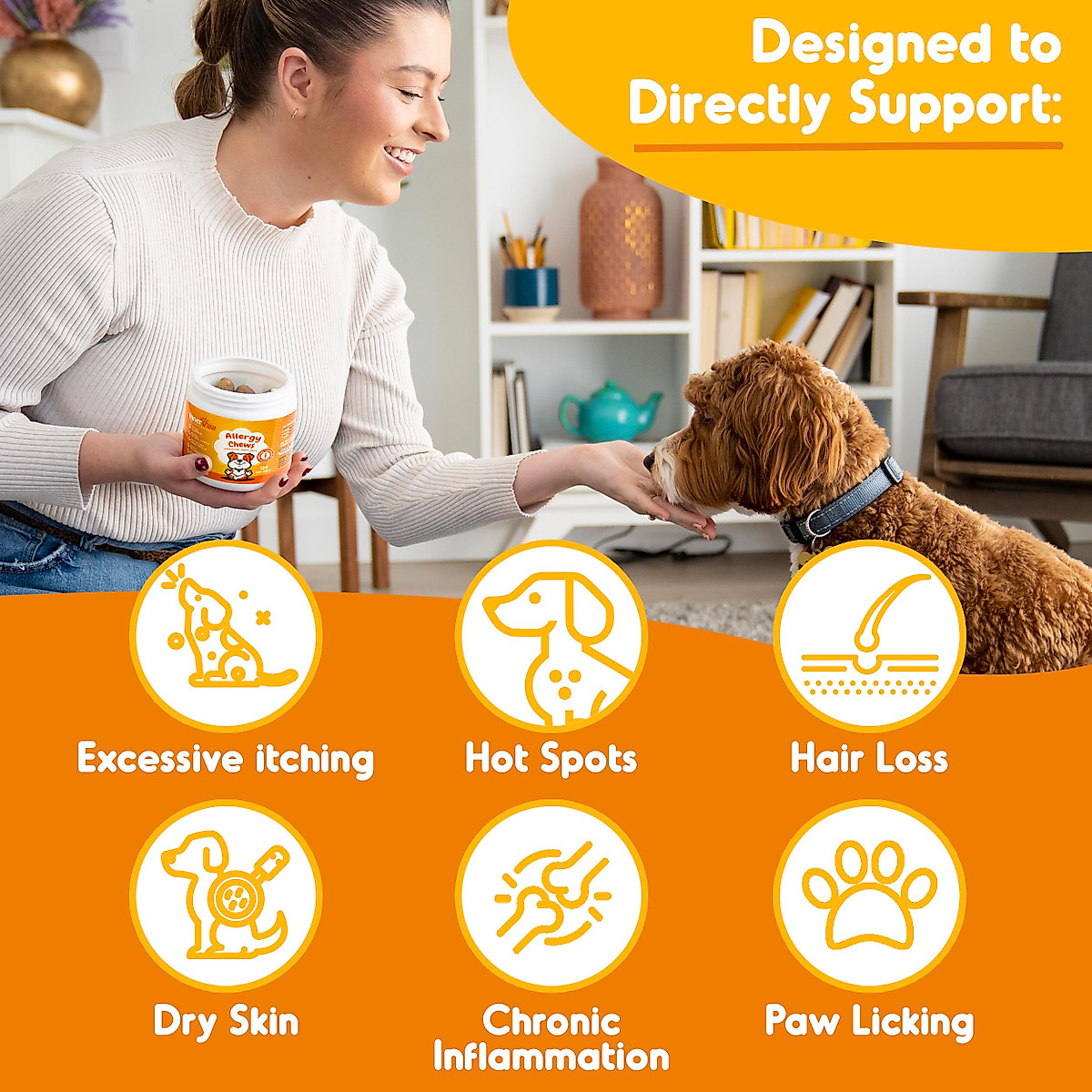 Inner Paw Dog Allergy Chews – 120 Soft Chews for Dog Allergy Relief – Natural Vegetable Flavor Allergy Immune Supplement for Dogs – Soothing and Calming Dog Treats