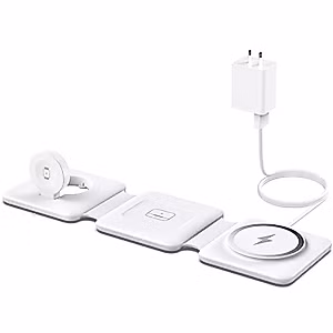 Charging Station for Apple Multiple Devices - 3 in 1 Foldable Magnetic Wireless Charger Dock - Travel Charging Pad for iPhone 15 14 13 12 Pro Max Plus Watch & Airpods