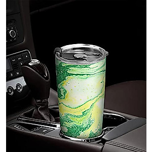 64HYDRO 20oz Coffee Thermos for Women, Inspirational Birthday Gifts for Her, Gifts for Mom Daughter Sister Friends, Abstract Green Yellow Marble Tumbler Cup, Insulated Travel Coffee Mug with Lid