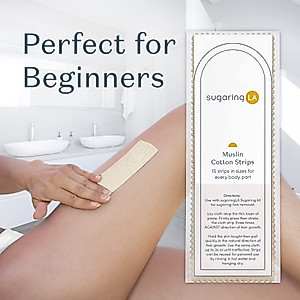 sugaringLA Muslin Cotton Sugaring Strips - Pre-cut Cloth Strips for Hair Removal - Body and Facial Hair Remover - Reusable, Multi Size (15 Pieces)
