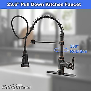 Bathfinesse Kitchen Sink Faucet with Pull Down Sprayer, 1 or 3 Hole, Oil Rubbed Bronze