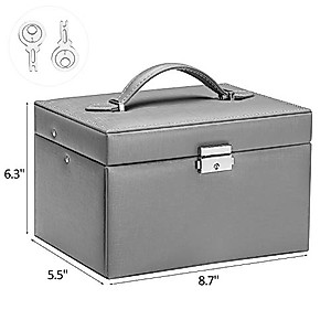 BEWISHOME Jewelry Box Organizer Jewelry Boxes for Women Girls Jewelry Organizer with Lock Mirror Jewelry Storage Case Holder Portable Travel Case Grey SSH77H