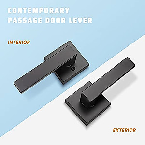KNOBWELL 4 Pack Contemporary Square Door Handle Passage, Black Door Handles Inside, Interior Door Knob Set, Matte Black (No Lock/Key)