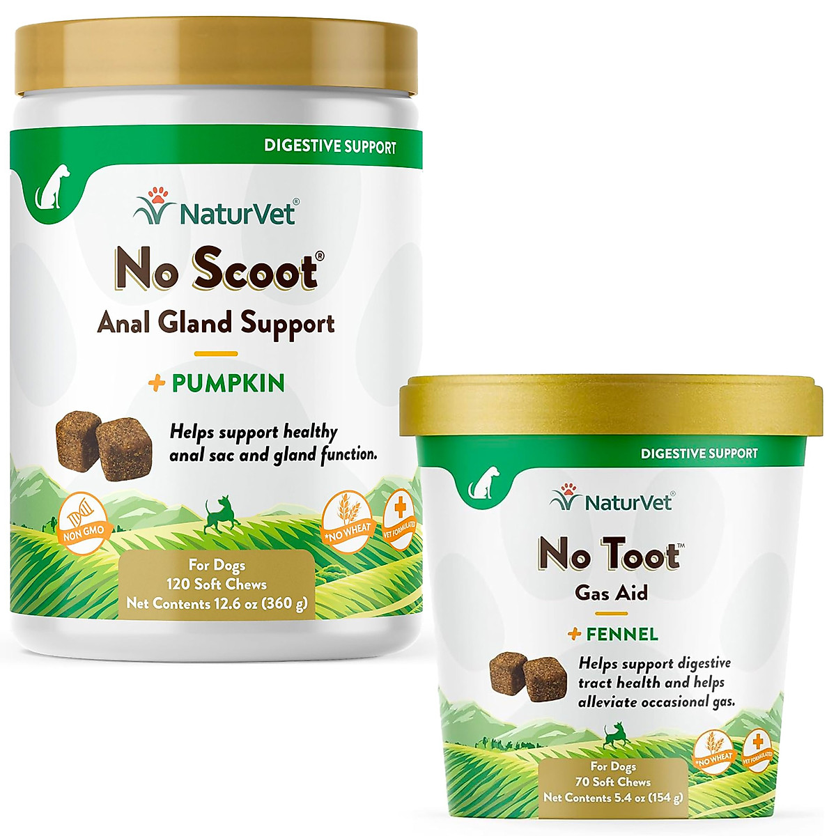 NaturVet – No Toot Gas Aid For Dogs – 70 Soft Chews | Alleviates Intestinal Gas | Helps Reduce Stool & Urine Odors | & No Scoot for Dogs - 120 Soft Chews - Supports Healthy Anal Gland & Bowel Function