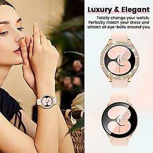 Tensea [2+2Pack] for Samsung Galaxy Watch 4 Screen Protector and Case 40mm, Bling Cover Tempered Glass Protective Film and Hard PC Bumper Diamond Crystal Frame for Women Girls (40mm, Clear-Rose Gold)