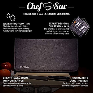 Chef Knife Bag Travel Folder Extended Knife Case | 8 Pockets for Knives, Kitchen Tools & Camp Accessories | Special Slot for Honing Rod | Durable Knife Holder for Chefs & Culinary Students (Dark Grey)