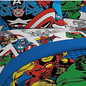 Jay Franco Marvel Avengers Comics Good Guys 3 Piece Twin Sheet Set - Features Captain America, Hulk, Iron Man, Spiderman, and Thor - Fade Resistant Polyester Microfiber Fill (Official Marvel Product)