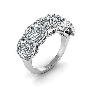 Indi Gold & Diamond Jewelry Created Cushion & Round Cut White Diamond 925 Sterling Silver 14K White Gold Finish Diamond Engagement Eternity Band Ring for Women's