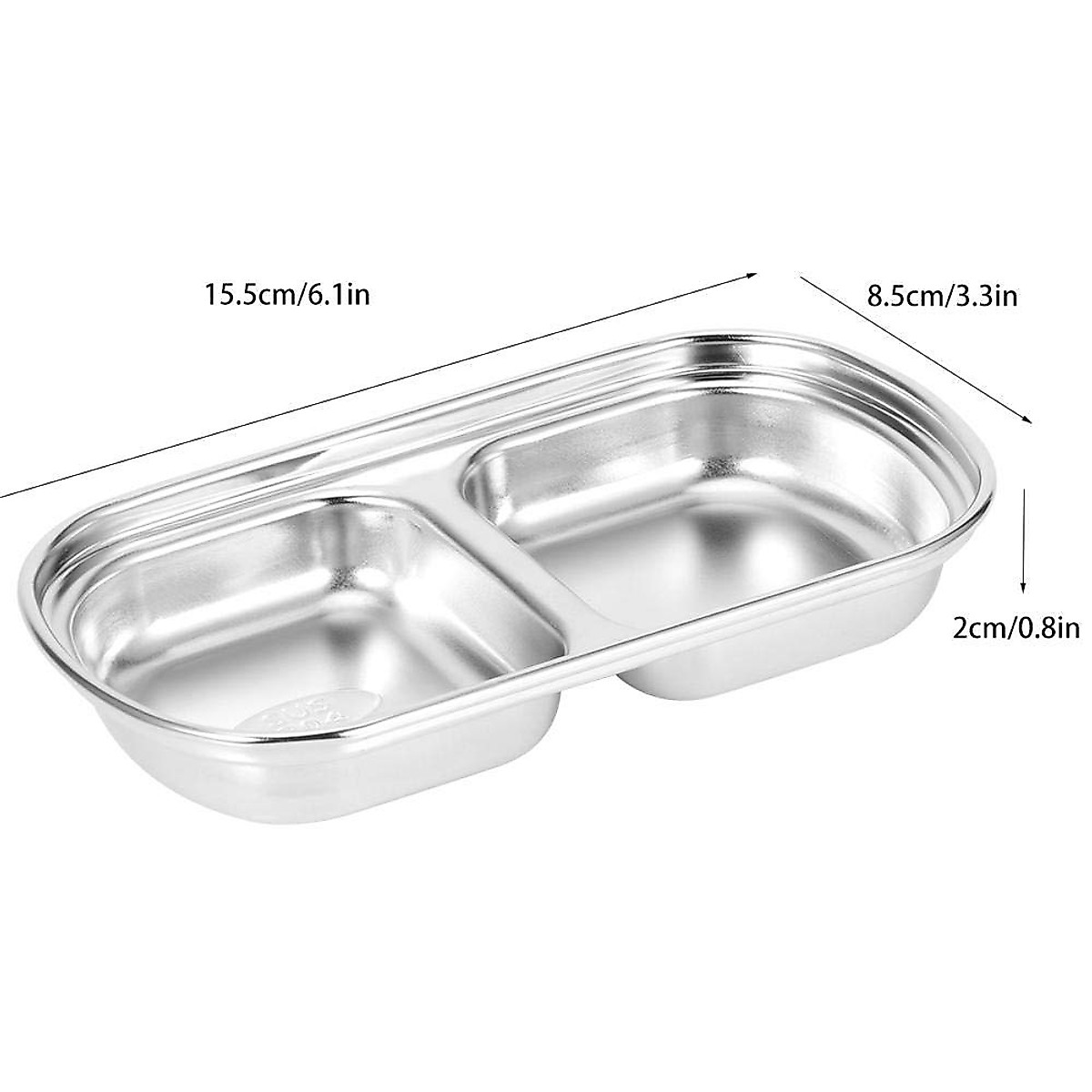 Stainless Steel Sauce Dish Seasoning Dish Snack Plate Divided Food Dipping Bowl Kitchen Condiment Snack Serving Dishes (2 Grids)