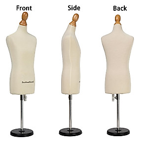 Parfumfloral Male Dress Form Mannequin(Not Full Size Body Height 12.8 inch for Sewing, 1/3 Size Female Tailor Dressmaker Dummy for Pattern Making Fully Pinnable Mannequin with Metal Base (1/3 Beige)
