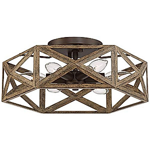 Possini Euro Design Moorcroft Rustic Farmhouse Ceiling Light Semi Flush-Mount Fixture 14 1/2" Wide Dark Wood Oil Rubbed Bronze 6-Light Open Hexagon Frame for Bedroom Kitchen Living Room Hallway