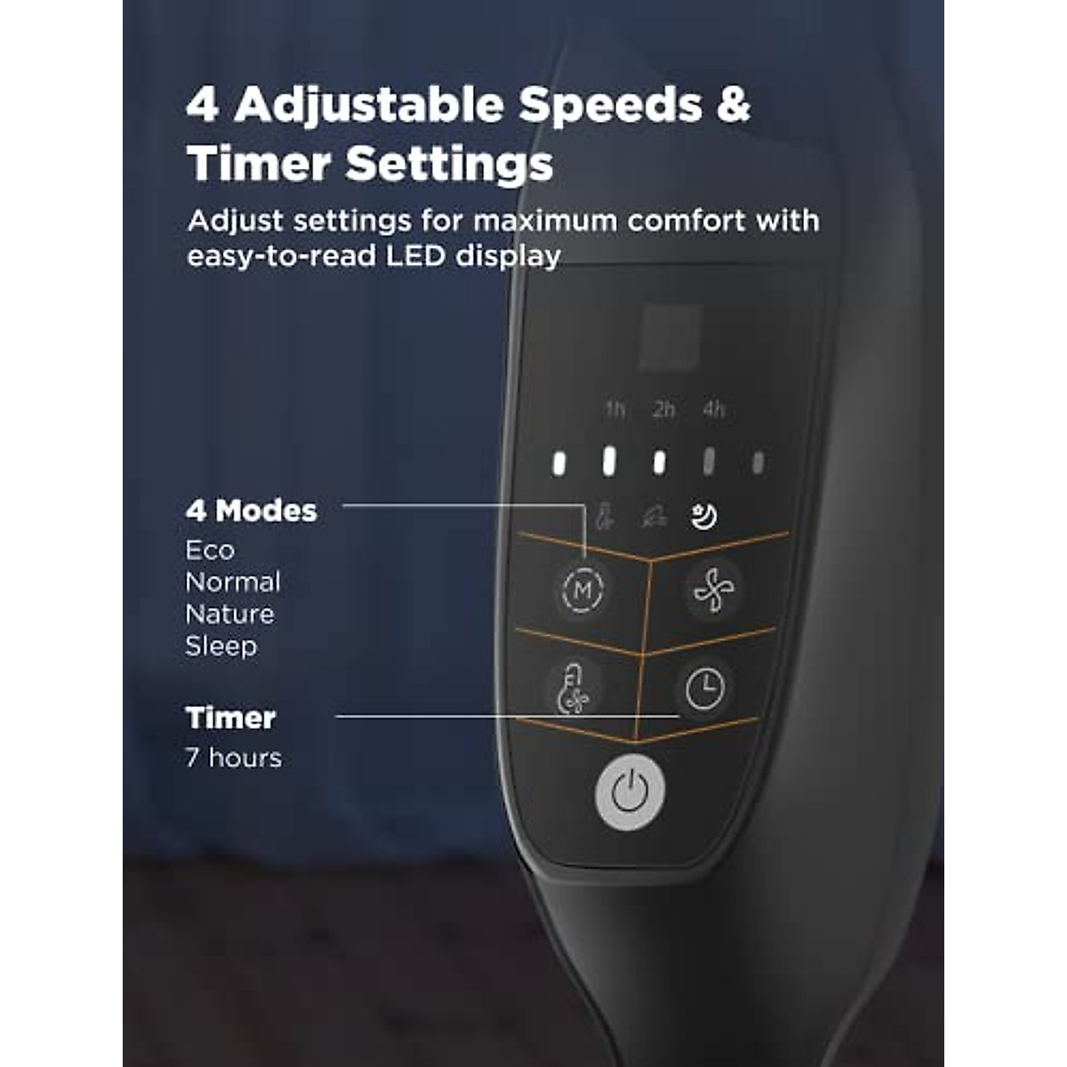 PELONIS PFS45A5BBB 18 inch 5-Blade Oscillating, Adjustable Standing Pedestal Remote, LED Display, 5 Speed Setting and 7-Hour Timer Fan, Black