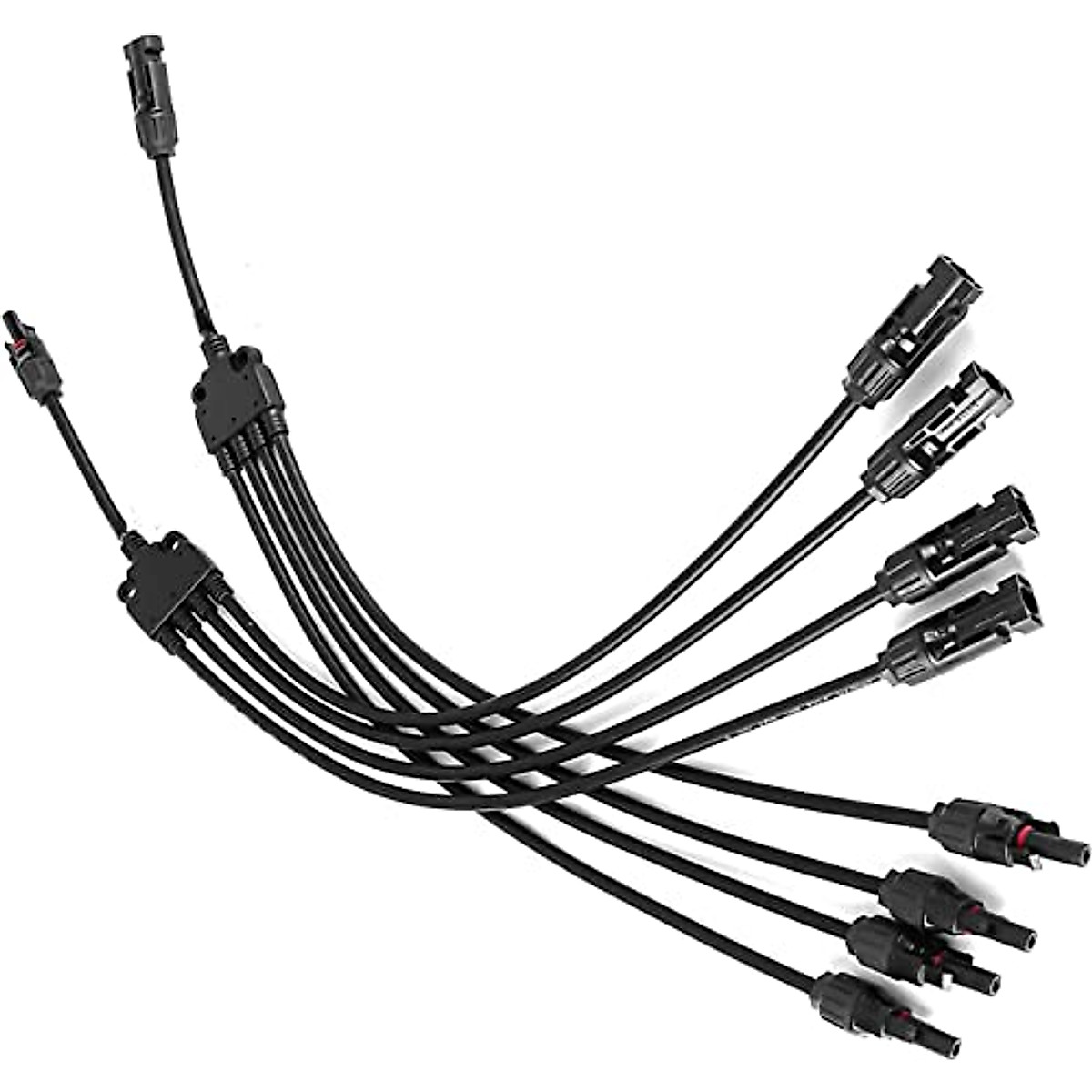1 Pair 1 to 4 Y Branch M/FFFF and F/MMMM Solar Panel Connectors Parallel Adapter Cable Solar Connectors Wire Waterproof Plug Tool Kit for Solar Panel