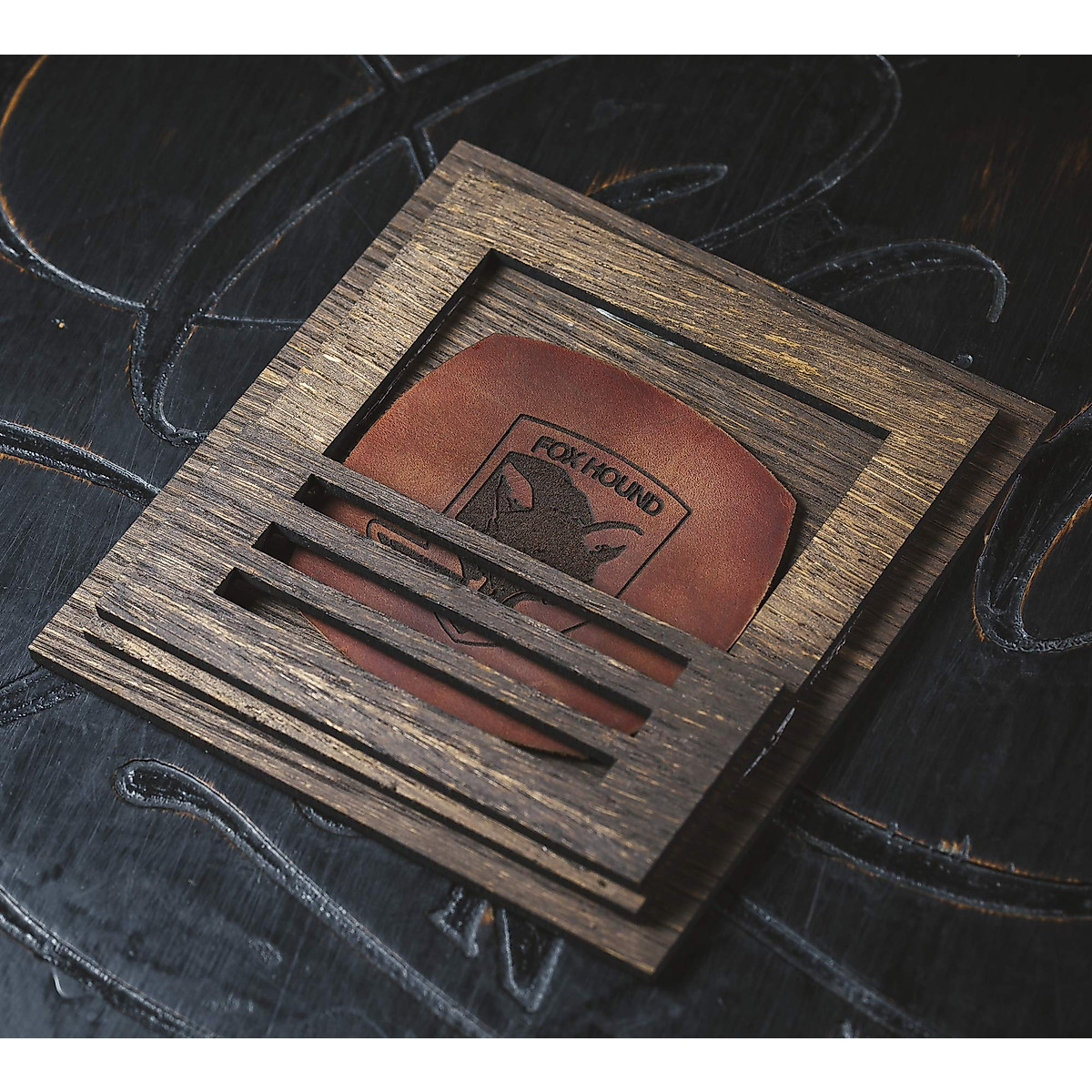 Handcrafted Whiskey Gift Set with Custom Glass, Engraved Wood Box, and Leather Coaster - Stylish Gifts for Game Fan - Unique Present for Him (Fox Hound)