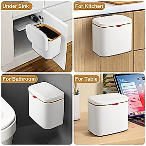 Anzoymx Hanging Stainless Steel Compost Bin 1.05 Gallon Wall Mounted Trash Can with Lid,Kitchen Cabinet Door Under Sink Small Garbage Can for Counter Top Cupboard Bathroom(1.05 Gallon,White)