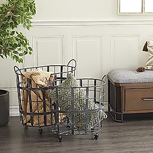Deco 79 Metal Storage Basket with Wheels and Handles, Set of 2 25", 22"H, Black