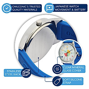 OWLCONIC Telling Time Teaching Clock - Bundled with Kids Watch. Learn to Tell Time Resources. Blue