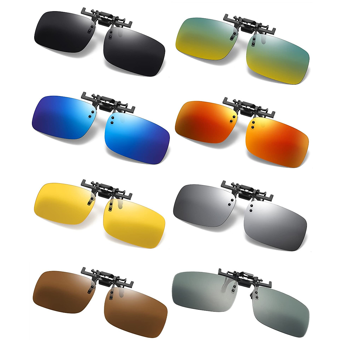 RuiJinGen Clip on sunglasses over the prescription glasses Polarized Lens UV Protection Flip Up Rimless Sunglasses 8 Pack