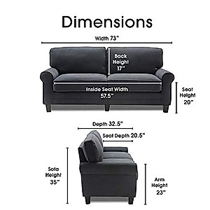Serta Copenhagen 73" Sofa - Pillowed Back Cushions and Rounded Arms, Durable Modern Upholstered Fabric - Charcoal
