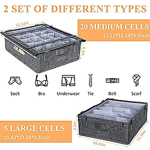 JKsmart Pull Out Sock Underwear Organizer Divider, Under Shelf Fabric Dresser Organizers, Foldable Closet Storage Drawer for Socks and Underwear, Ties, Bra, Panty Clothes, 2 Set, Grey