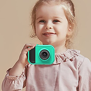 Boddenly Mini Cartoon Children's Camera,Rechargeable Electronic Camera,2 Inch IPS Display,Insertable 32G SD Card (Green, One Size)