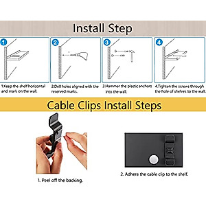 Z metnal Metal Floating Shelves with Cable Clip, Shelves for Bluetooth Speaker Router Cameras, Wall Mounted, Display Shelf, Matt Black, Aluminum, 12 inch, 2 Pack