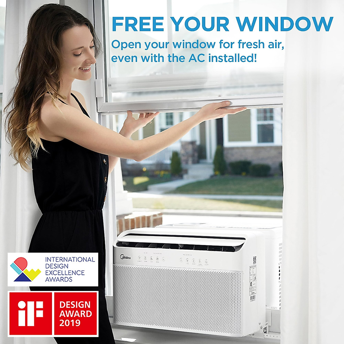 Midea 8,000 BTU U-Shaped Smart Inverter Air Conditioner – Cools up to 350 Sq. Ft., Ultra Quiet with Open Window Flexibility, Compatible with Alexa, 35% Energy Savings, Remote Control (Renewed)