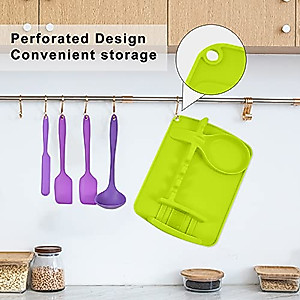 TATBOOMU Silicone Spoon Rest 3 in 1 Larger Size Silicone Spoon Holder for Stove Top,Upgraded Utensil Rest with Drip Pad for Multiple Utensils,Pot lid holder,Easy to Clean (Green)