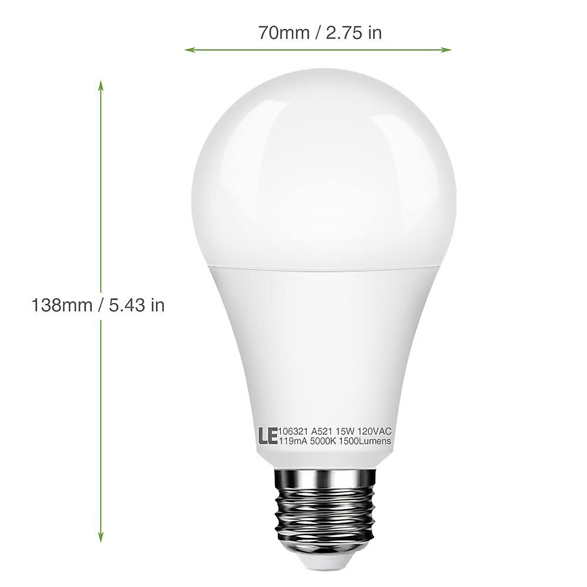 LE Dimmable 100W Bulbs Equivalent, 15W 1500LM, A21 E26 LED Light Bulbs, 200° Beam Angle, 2700K Warm White, Pack of 4