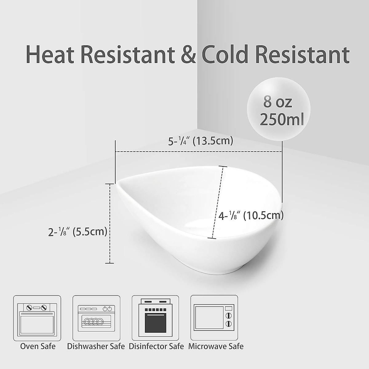 Keponbee Sauce Bowl for Dipping, Cute White Ceramic Dessert Bowls Set of 6 for Side Dish/Soup/Fruits/Nuts, 8oz/pc