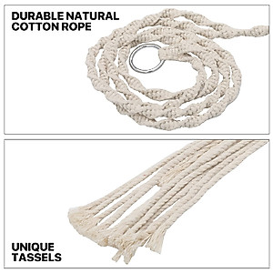 MoNiBloom Wooden Swing with Tassels, Outdoor Swing Seat for Adults with 350 lbs Capacity, Backyard Adjustable Rope Swing for Tree, Indoor/Outdoor Hanging Wood Swing Sets for Patio Garden Playground