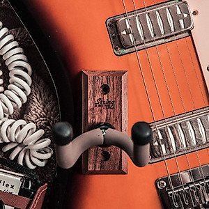 String Swing Premium Guitar Wall Mount - Holder for Electric Acoustic and Bass Guitars - Stand Accessories Home or Studio Wall - Musical Instruments Safe Unique Hand Selected Black Walnut CC01K-BW