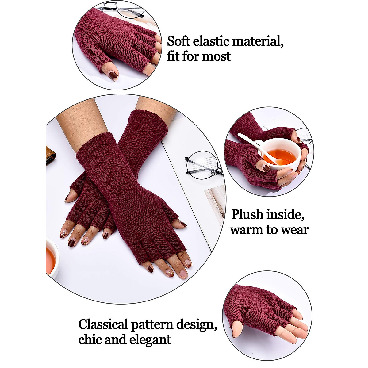 SATINIOR Half-Finger Knit Gloves for Women - Long Cuffed Mittens for Typing and Winter